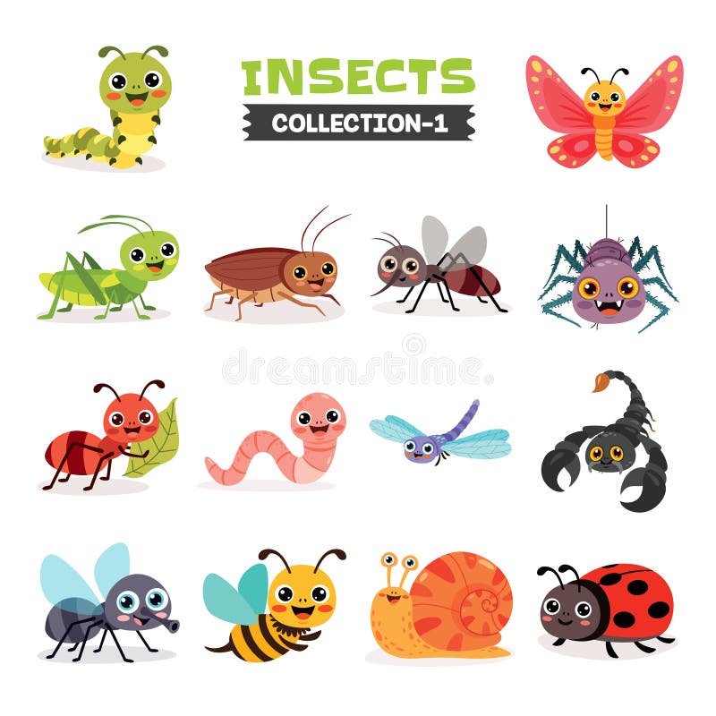 Conjunto De Varios Insectos De Dibujos Animados Stock de ilustración ...