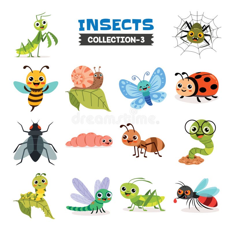Conjunto De Varios Insectos De Dibujos Animados Stock de ilustración ...