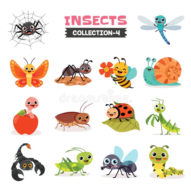 Conjunto De Varios Insectos De Dibujos Animados Stock de ilustración ...