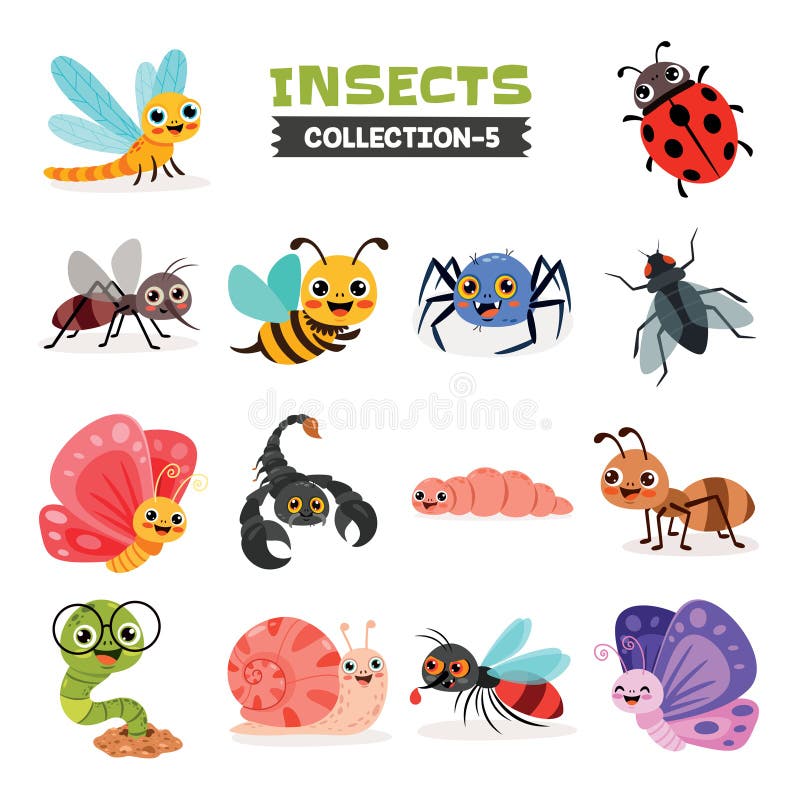 Conjunto De Varios Insectos De Dibujos Animados Stock de ilustración ...