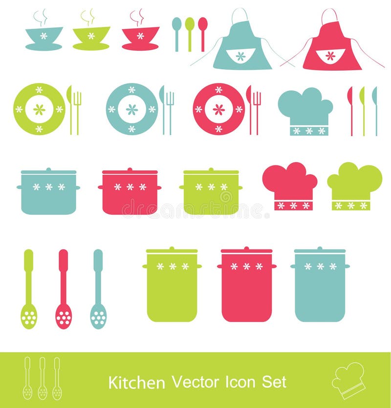 Conjunto Del Icono De La Cocina Ilustración del Vector - Ilustración de ...