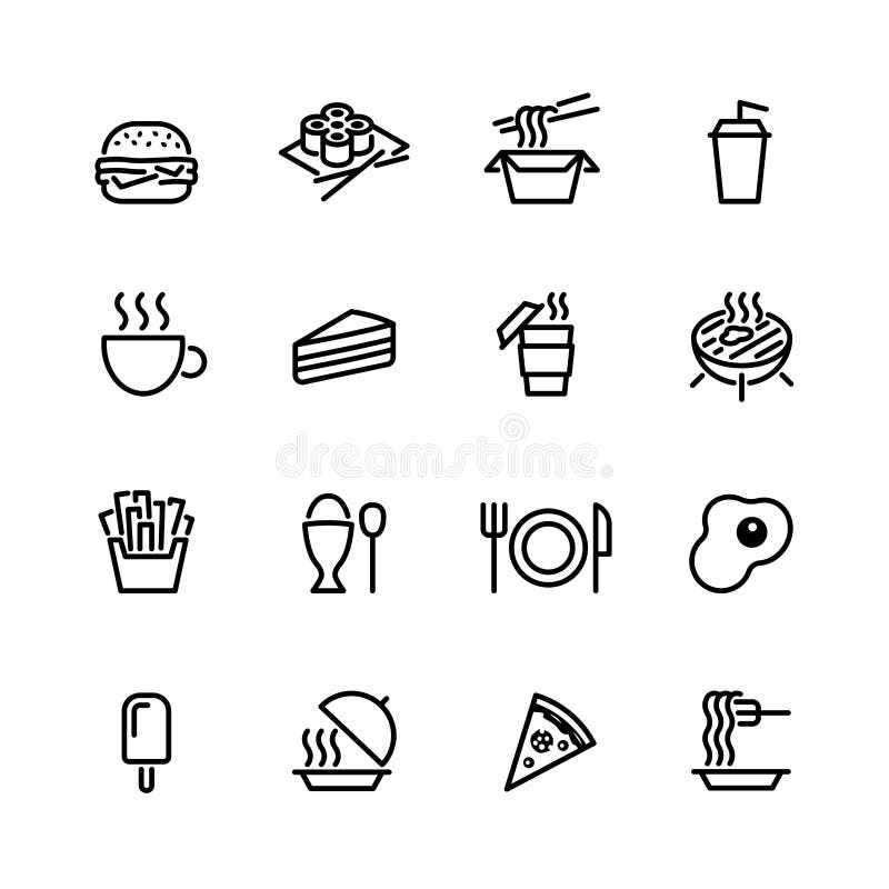 Conjunto Del Icono De La Comida Ilustración del Vector - Ilustración de ...