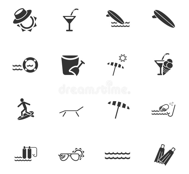 Conjunto Del Icono De La Playa Ilustraciones Stock, Vectores, Y Clipart ...