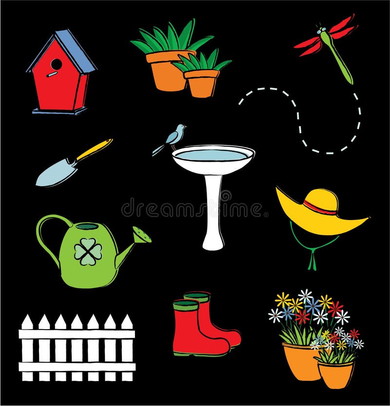 Equipo De Jardín De Primavera Naturaleza Conjunto De Iconos Vectores ...