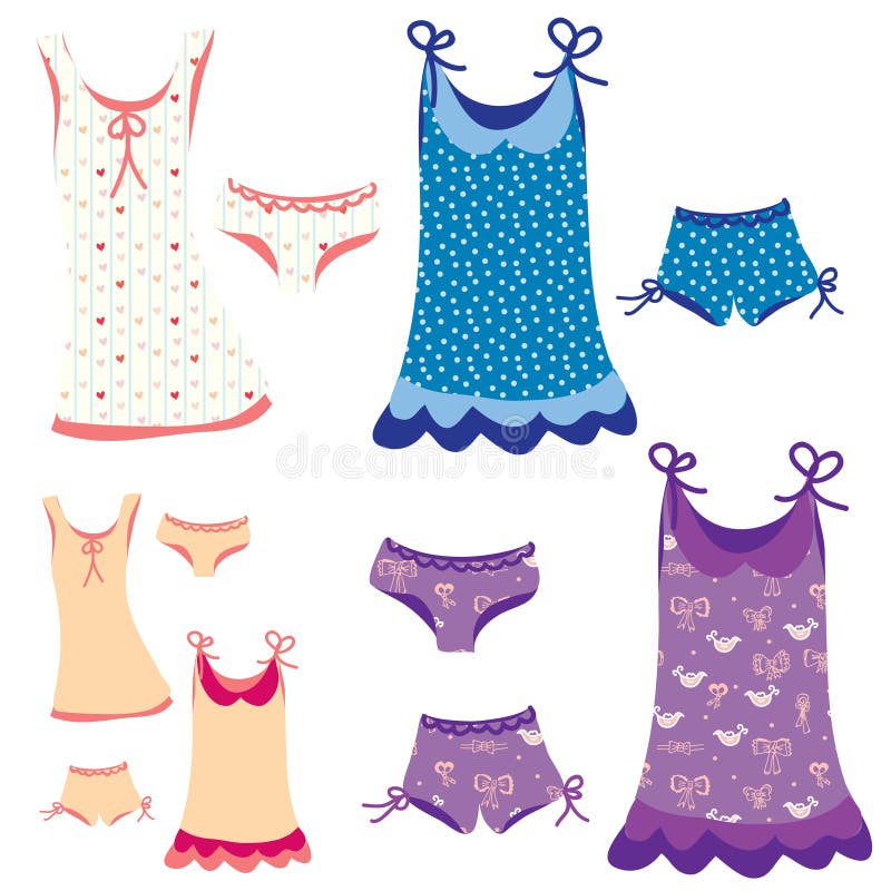 Conjunto Divertido De Los Pijamas Con Los Modelos Ilustración del ...