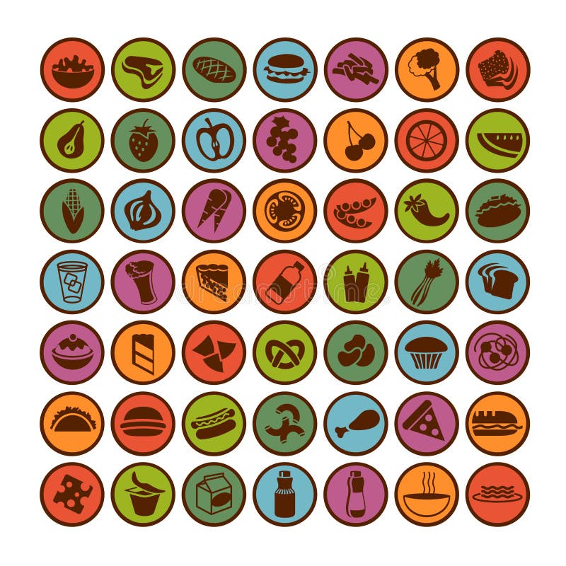 Amplio Conjunto De Iconos De Comida Ilustración del Vector ...