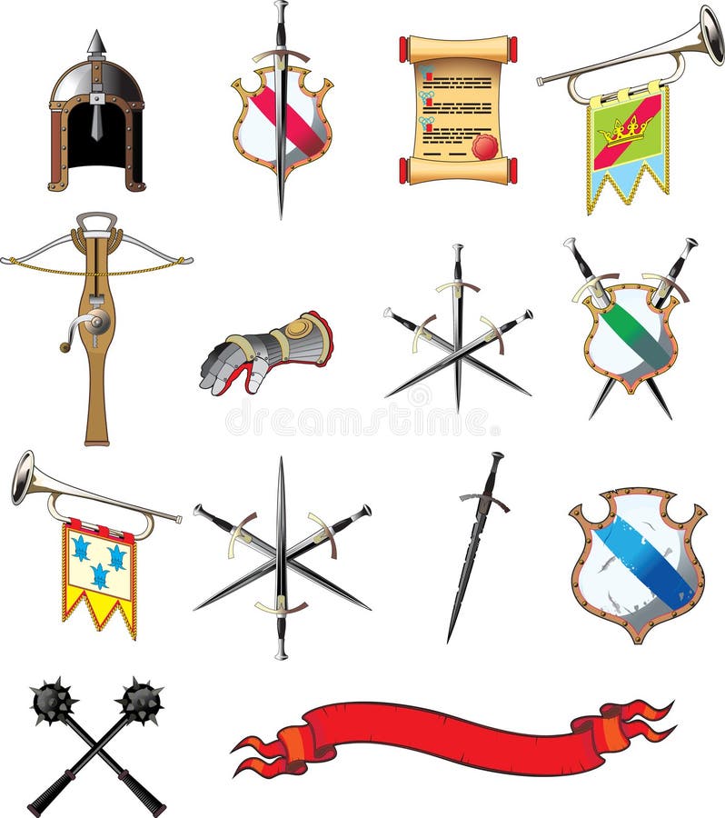 Conjunto Medieval Del Icono Del Arma Ilustración del Vector ...