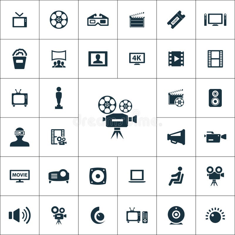 Conjunto Universal De Iconos De Cine Ilustración del Vector ...