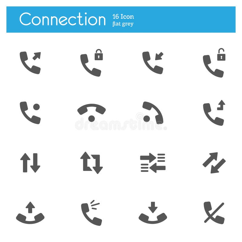 Connect and Call Flat Gray Icons Set of 16 Stock Vector - Illustration ... Connect and Call Flat Gray Icons Set of 16 Stock Vector - Illustration ...