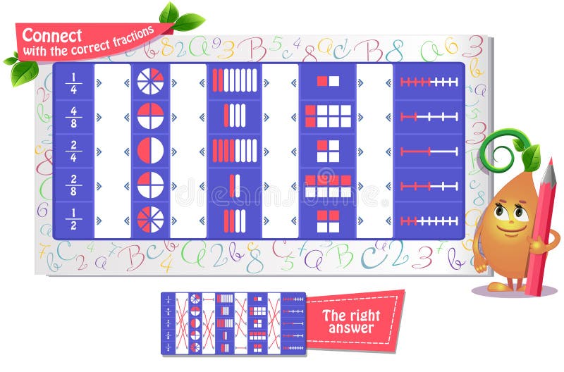 Connect with the Correct Fractions Stock Illustration - Illustration of ...