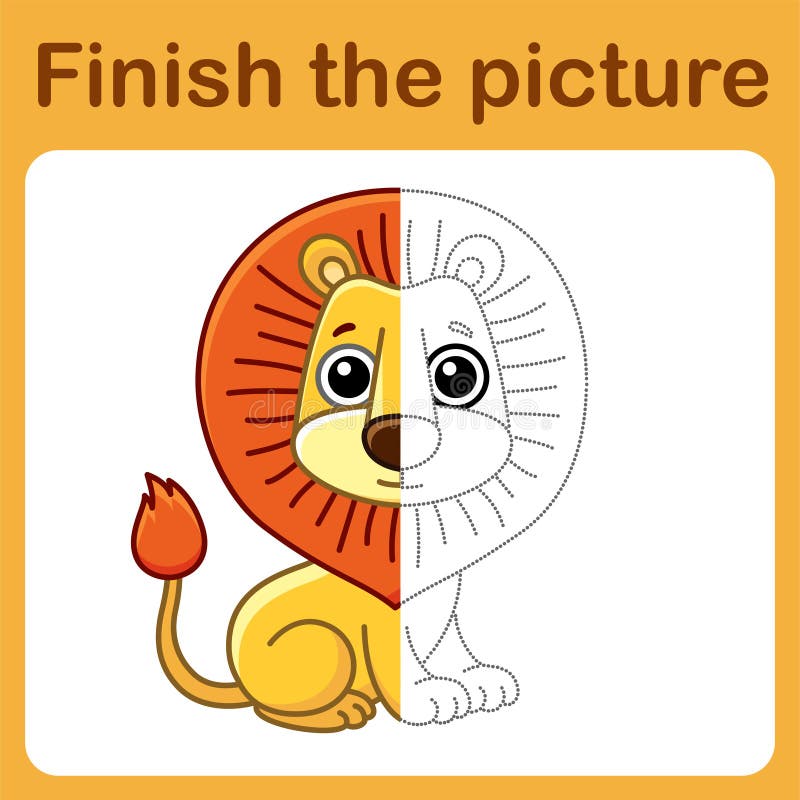 Connect the Dot and Complete the Picture. Simple Coloring Lion. Drawing ...