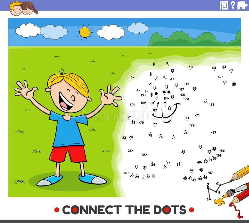 Connect the Dots Activity with Cartoon Boy and Dog Stock Vector ...