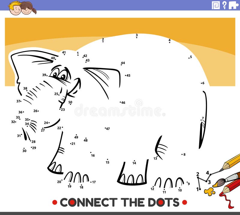 Connect the Dots Activity with Cartoon Elephant Animal Character Stock ...