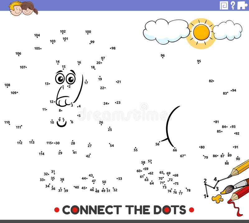 Connect the Dots Activity with Cartoon Lion Animal Character Stock ...