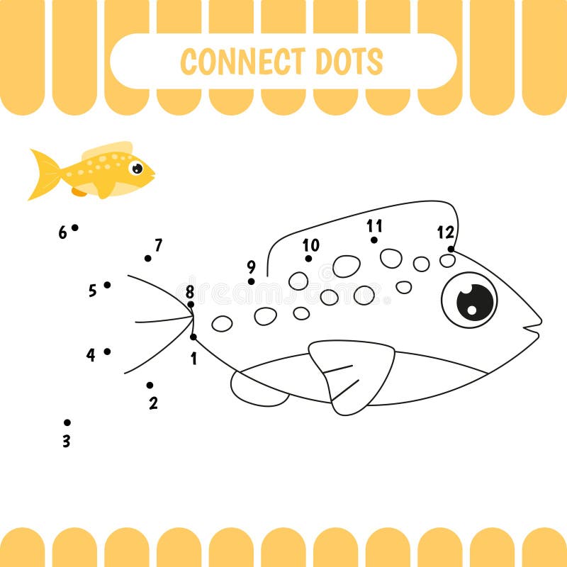 Connect Dots and Color Fish. Dot To Dot Activity Worksheet for Kids ...