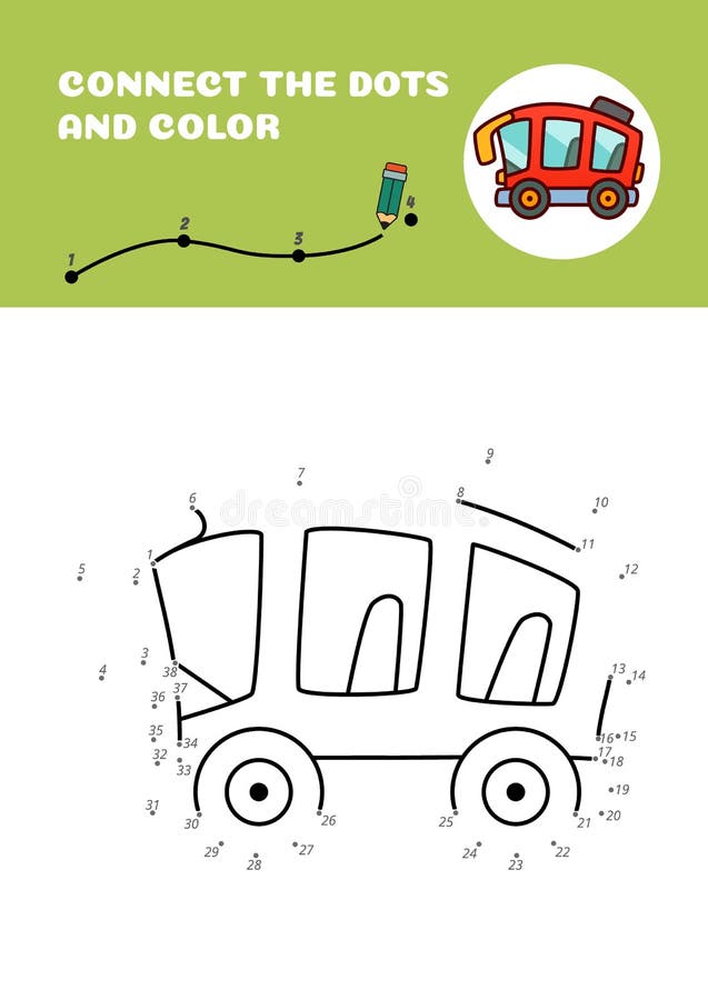 Connect the Dots and Color. Tiny Red Bus. Vector EPS 10 Stock Vector ...