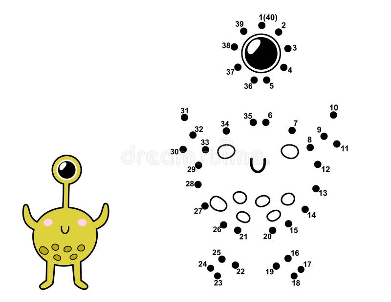 Connect the Dots and Draw a Cute Alien Character. Join the Numbers ...
