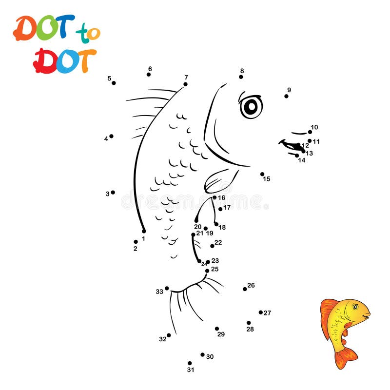 Connect the Dots and Draw Cute Cartoon Fish. Educational Game for Kids ...