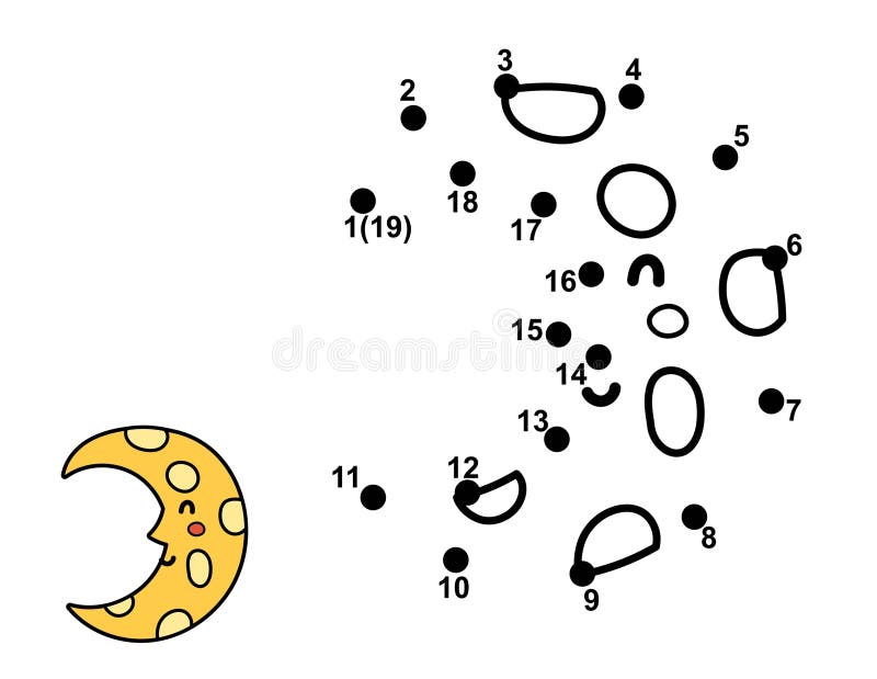 Connect the Dots and Draw the Moon. Space Dot To Dot Game Stock Vector ...