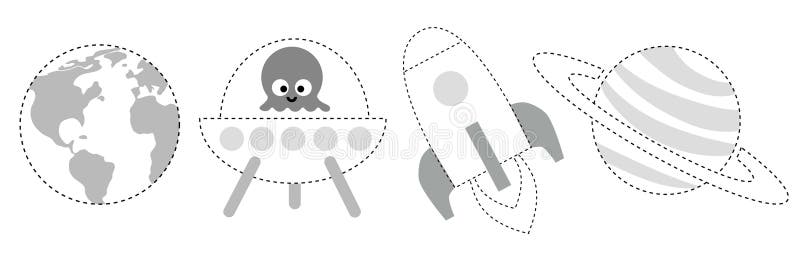 Connect the Dots, Educational Game for Children. Set of Cartoon Space ...