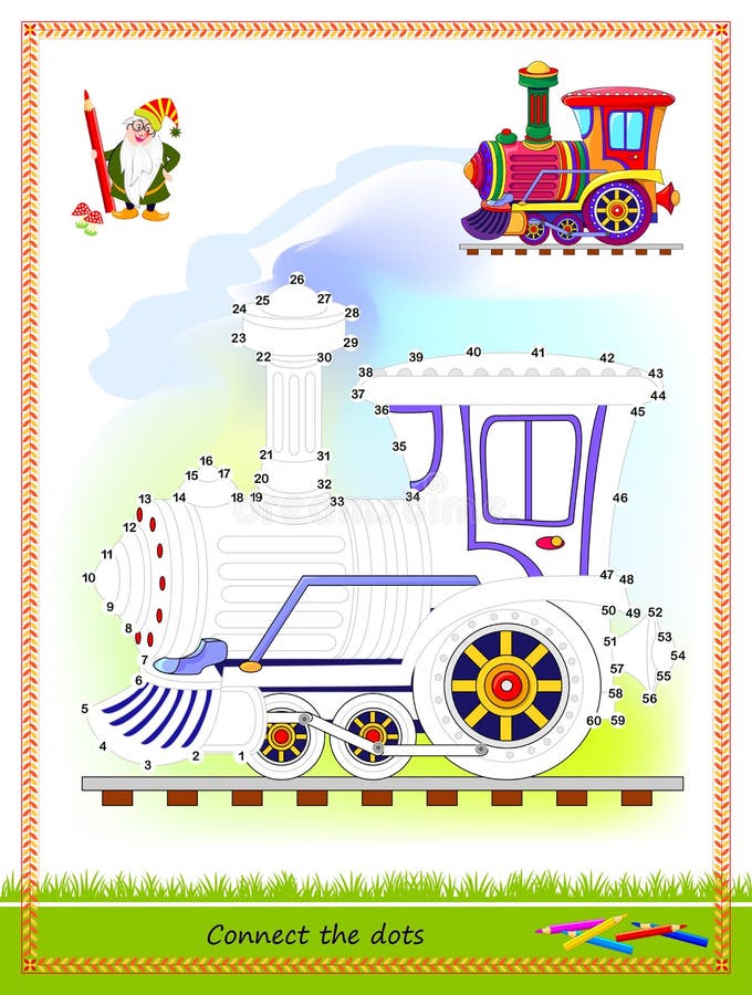 Connect the Dots from 1 To 60 and Color the Train. Draw the Line ...