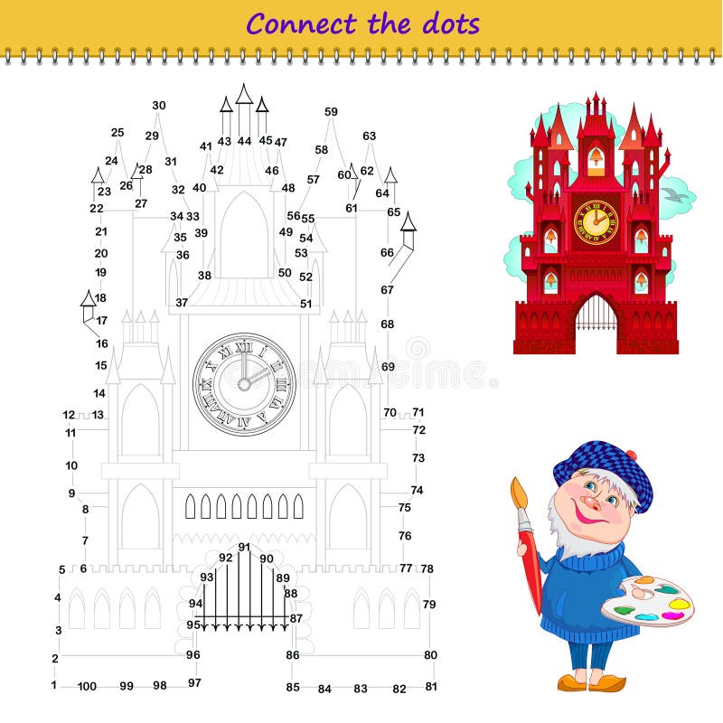 Connect the Dots from 1 To 100 and Draw the Castle with Gates and Clock ...