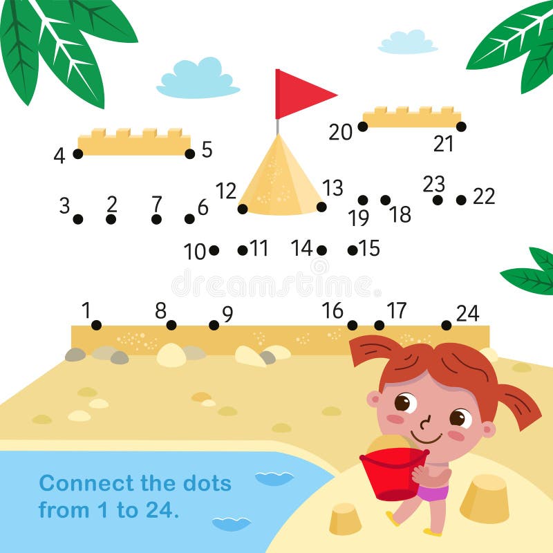 Connect Dots from 1 To 24. Educational Game. Sand Castle on Beach ...