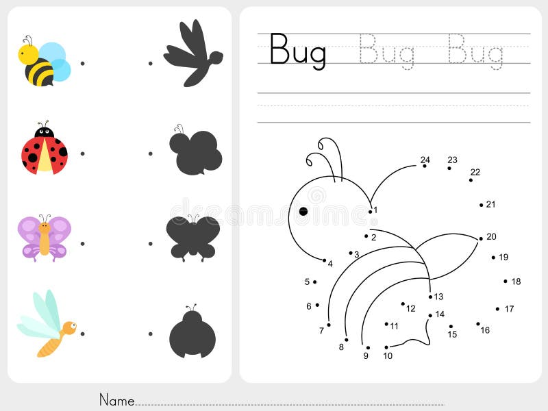 Match Number Shadow 4 Sheet - Worksheet for Education Stock Vector ...
