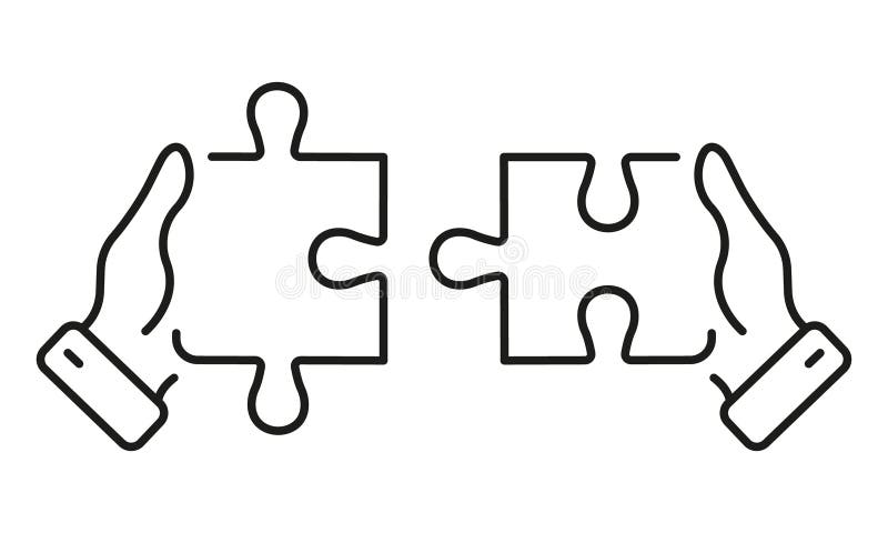 Connect Jigsaw Pieces by Human Hands Line Icon. Puzzle Assemble, Game ...