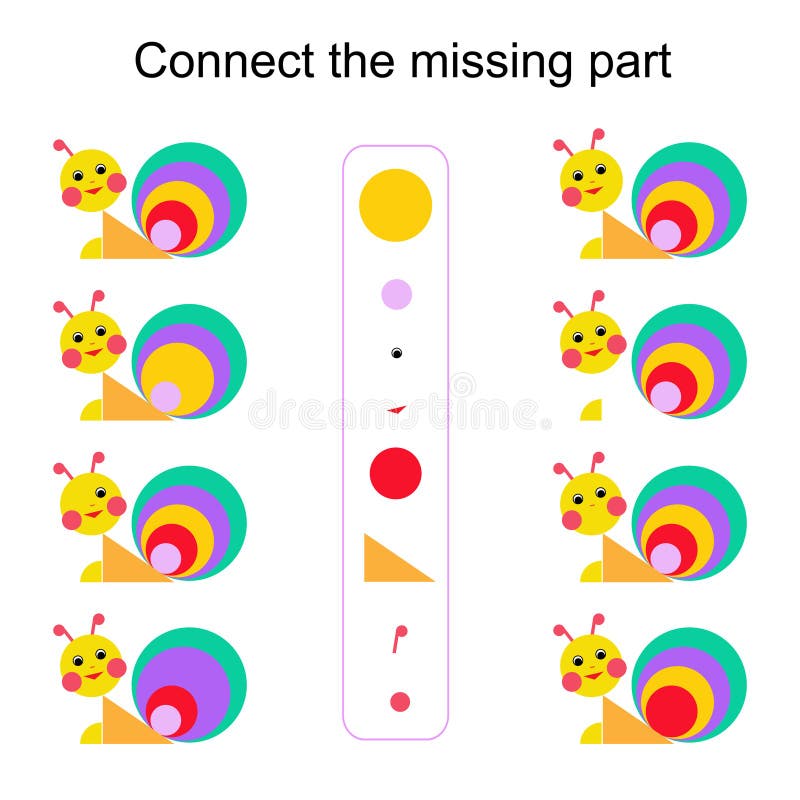 Connect the Missing Part. Vector Illustration of Cartoon Snail Stock ...