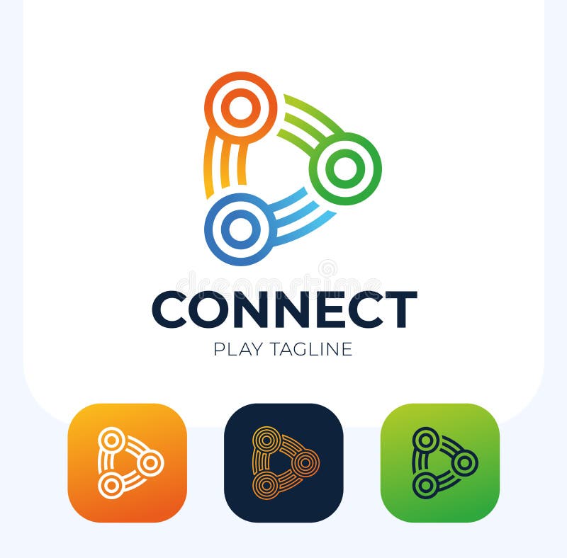 Connect Play Button Vector Logo. Link Connection with Triangle and ...