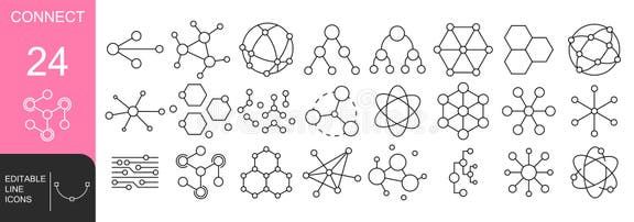 Connect and Semantic Network Vector Icons – 24 Outline Icons Stock ...
