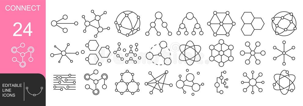 Connect and Semantic Network Vector Icons – 24 Outline Icons Stock ...
