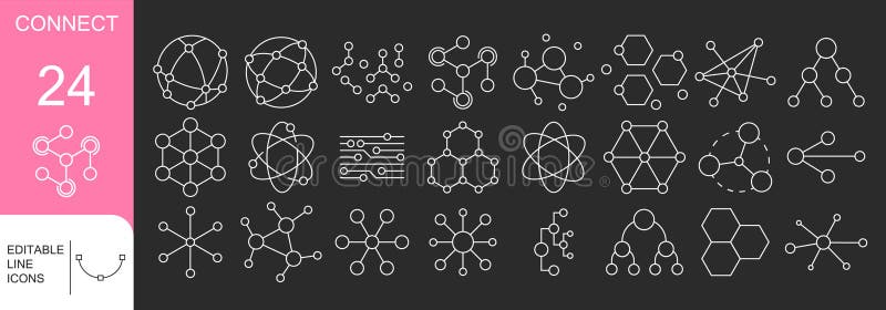 Connect and Semantic Network Vector Icons – 24 Outline Icons Stock ...