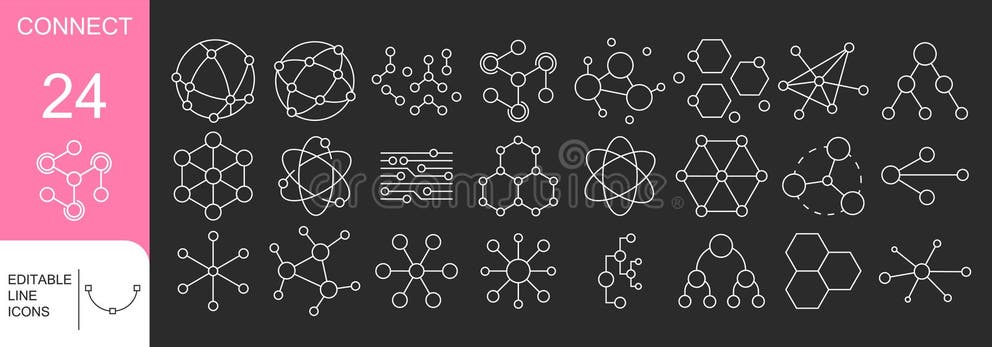 Connect and Semantic Network Vector Icons – 24 Outline Icons Stock ...