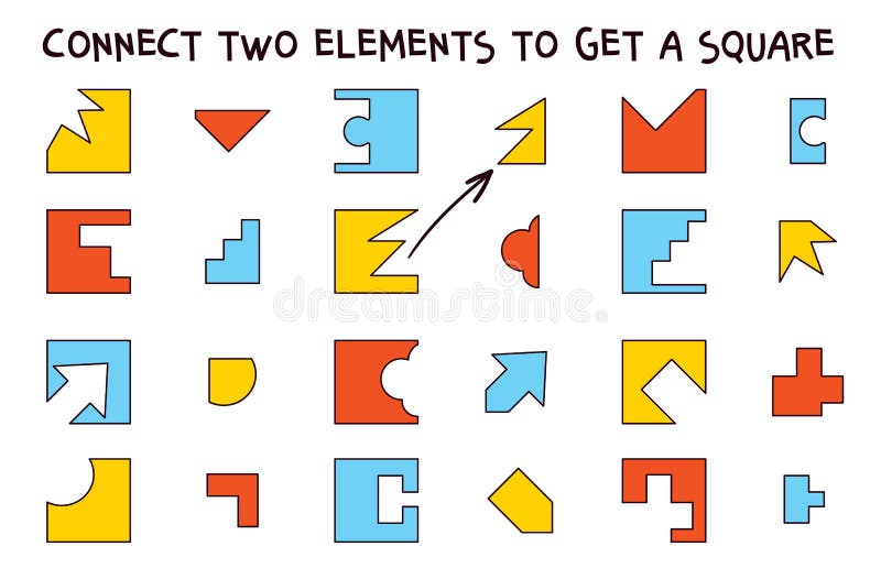 Connect Two Elements To Get a Square. Educational Game for Children ...