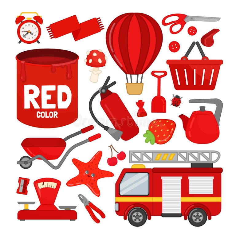Vector Set of Red Color Objects. Stock Vector - Illustration of balloon ...