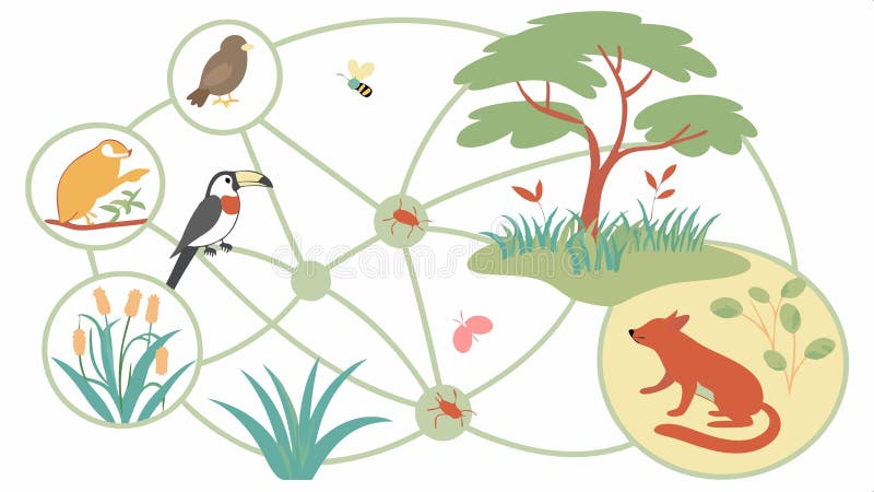 Connected Animals Illustration, Wildlife Network and Ecosystem Web ...