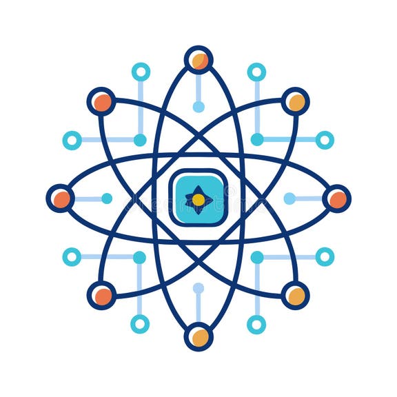 Connected Atom Icon: Network, Science, Physics, and Modern Technology Design Stock Vector ...