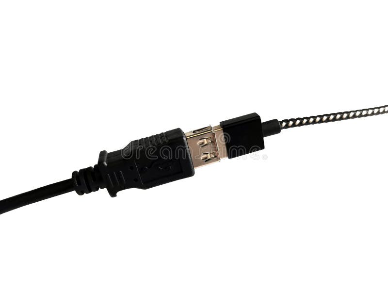 Connected Black USB Extension Cable Isolated on White Background. Stock ...
