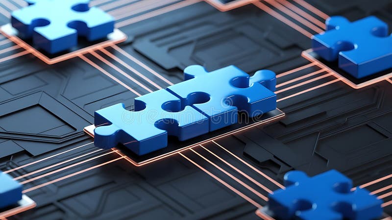 Connected Blue Puzzle Pieces Forming a Teamwork Concept on Abstract ...