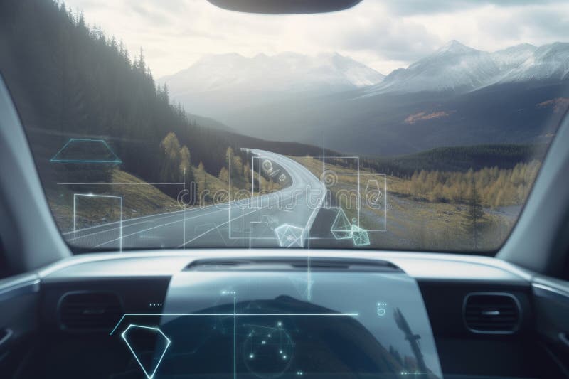 Connected Car Driving through Mountain Range, with Scenic View in the ...