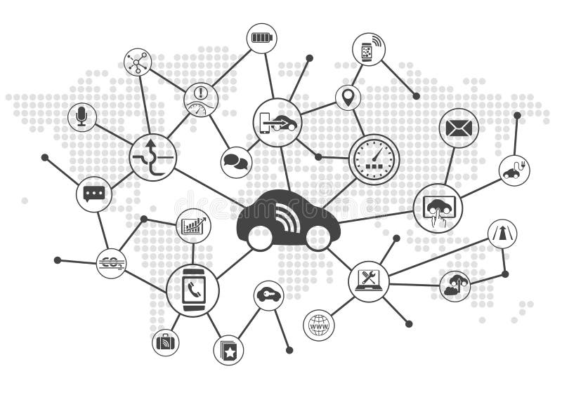 Connected Car Illustration Infographic. Concept of Connecting To ...
