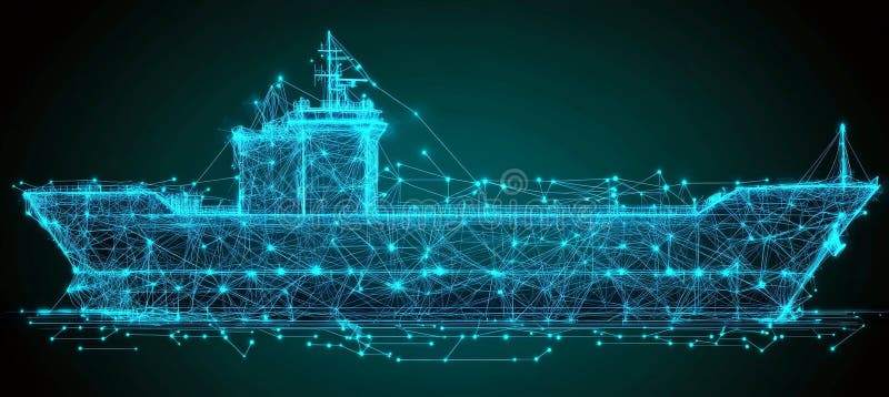 Connected Cargo Ship Digital Network of Maritime Transport in Abstract ...