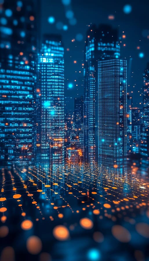 Connected City Lights and Data Futuristic Urban Landscape with Network ...