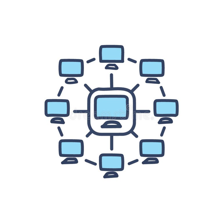 Connected Computers Network Illustration. Hand-drawn Illustration of a ...
