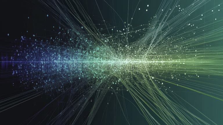 Connected Data Streams Converging in a Digital Nebula with Glowing ...