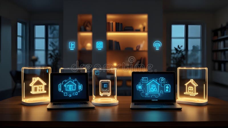 Connected Digital Devices in a Home, Visualized As Glowing Icons Stock ...