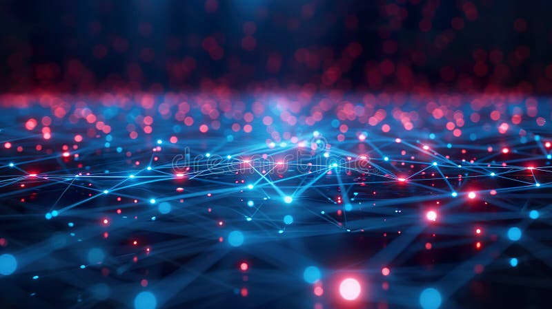 Connected Digital Network with Red and Blue Nodes Stock Illustration ...