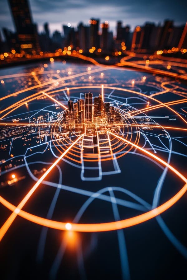 Connected Dots and Lines Form an Abstract Orange Network Structure ...